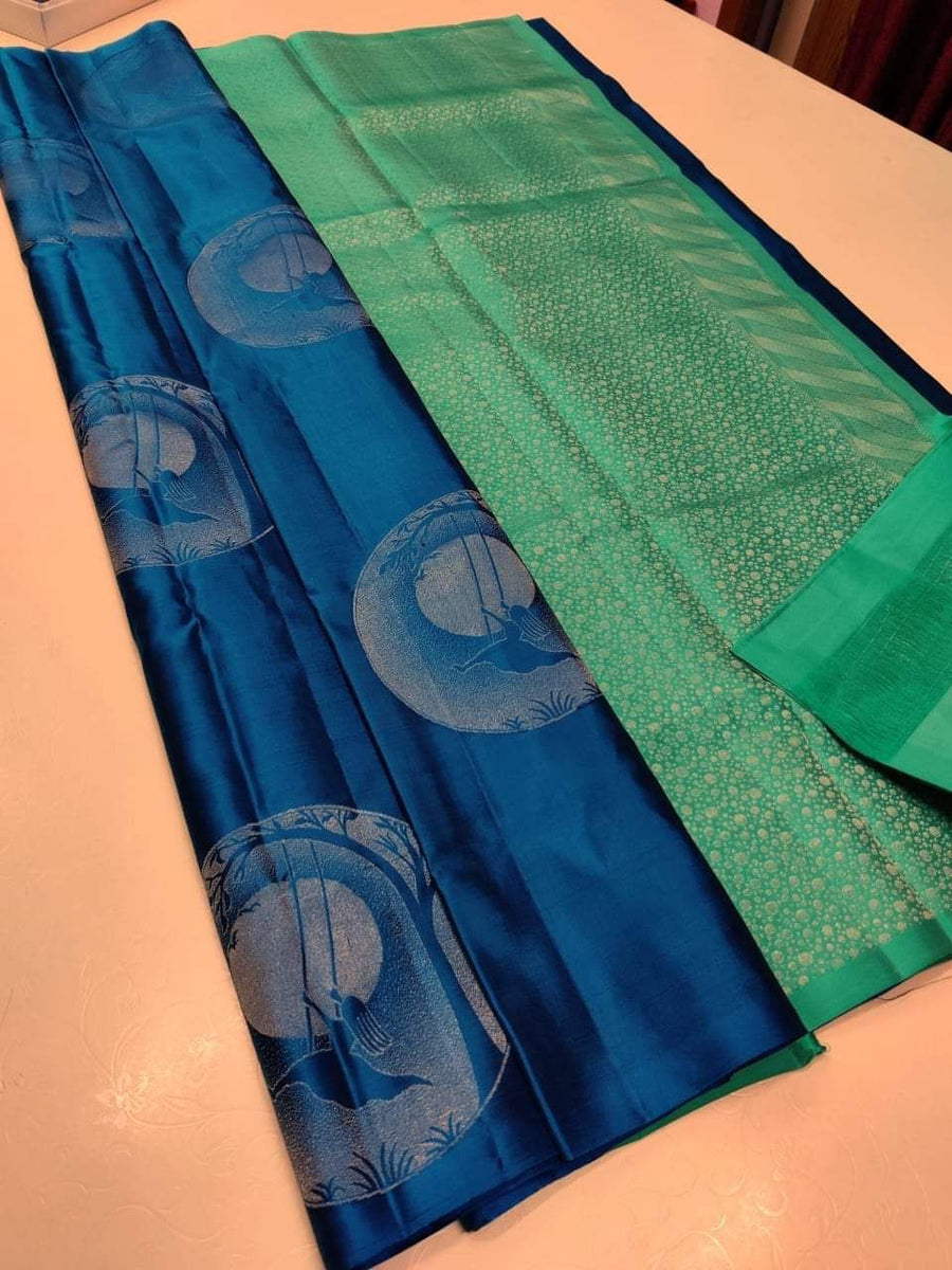 Lassitude Teal Blue Soft Silk Saree With Confounding Blouse Piece ...